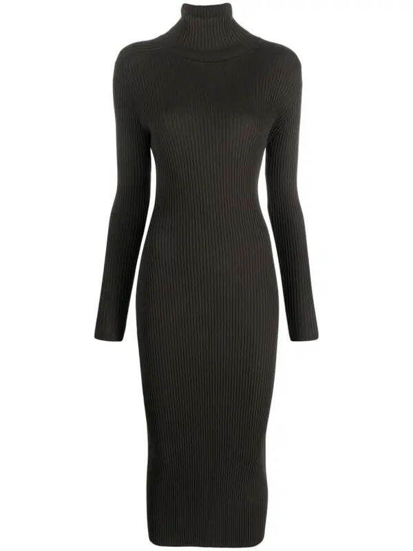 P.a.r.o.s.h Ribbed-knit Roll-neck Midi Dress