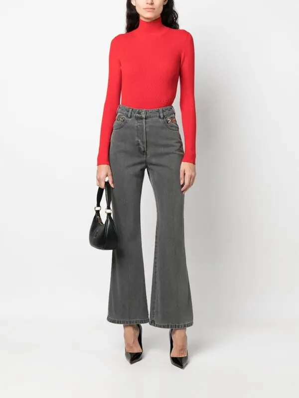PATOU Logo-embroidered Flared Jeans - Grey