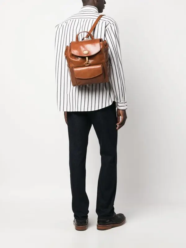 THE BRIDGE Logo Plaque Leather Backpack