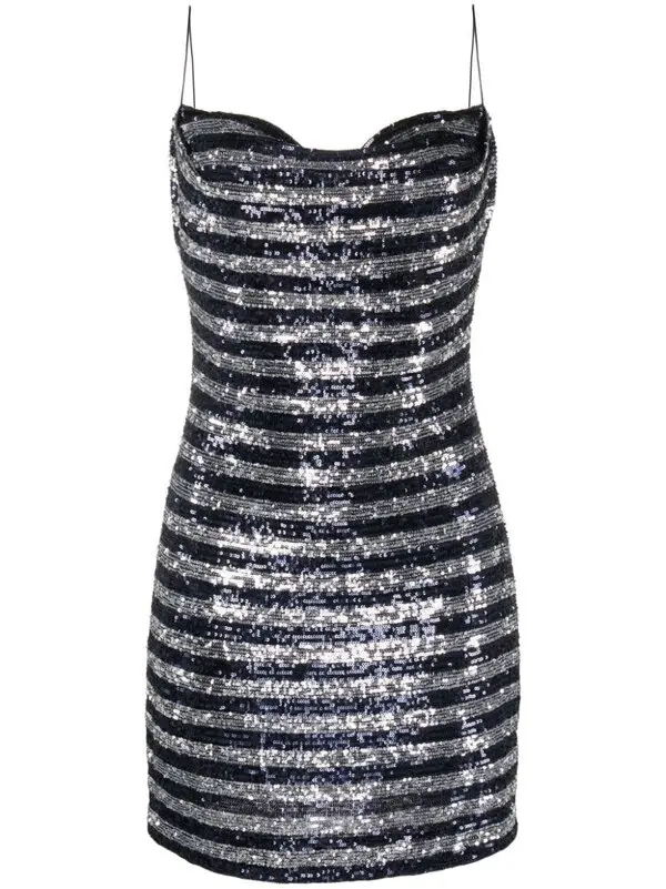 Balmain Sequined Striped Tulle Mini Dress - Blue