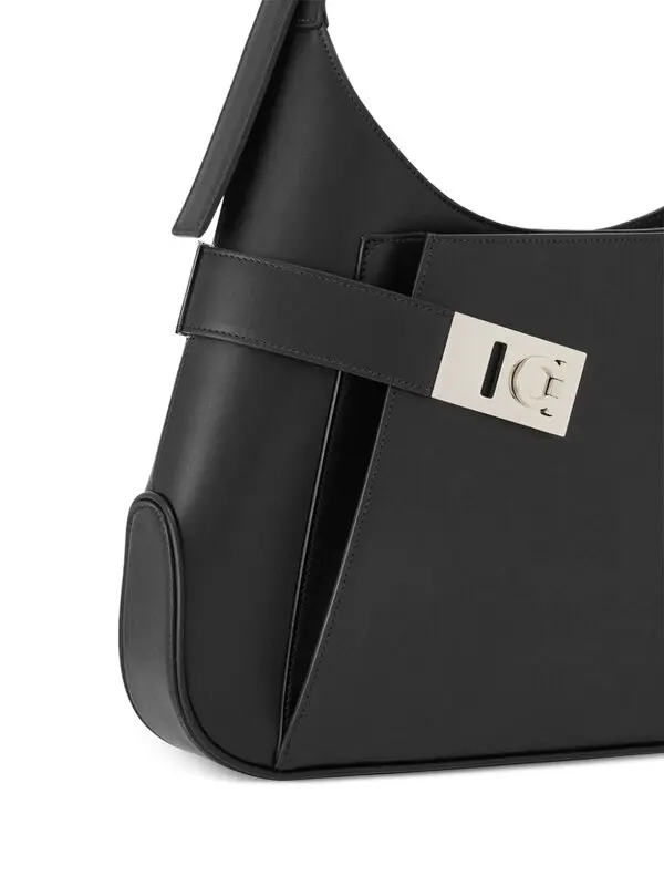 Ferragamo Hobo Gancini-Buckle Shoulder Bag In Black - 38