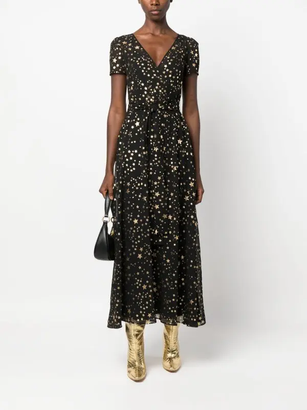 knee length dresses for ladies Star Print Lace-Up Midi Dress  Arabellaa