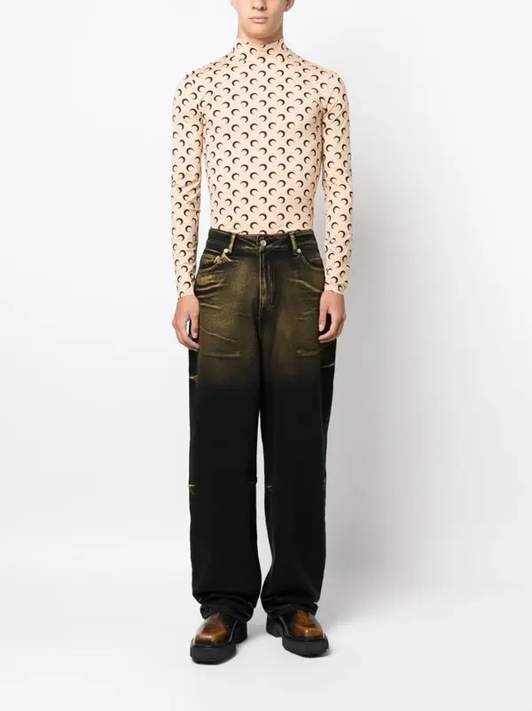 MARINE SERRE Regenerated Second Skin Top With Crescent Moon Print - Neutrals