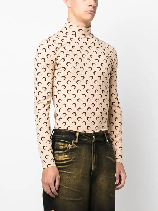 MARINE SERRE Regenerated Second Skin Top With Crescent Moon Print - Neutrals