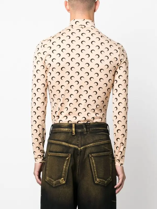 MARINE SERRE Regenerated Second Skin Top With Crescent Moon Print - Neutrals