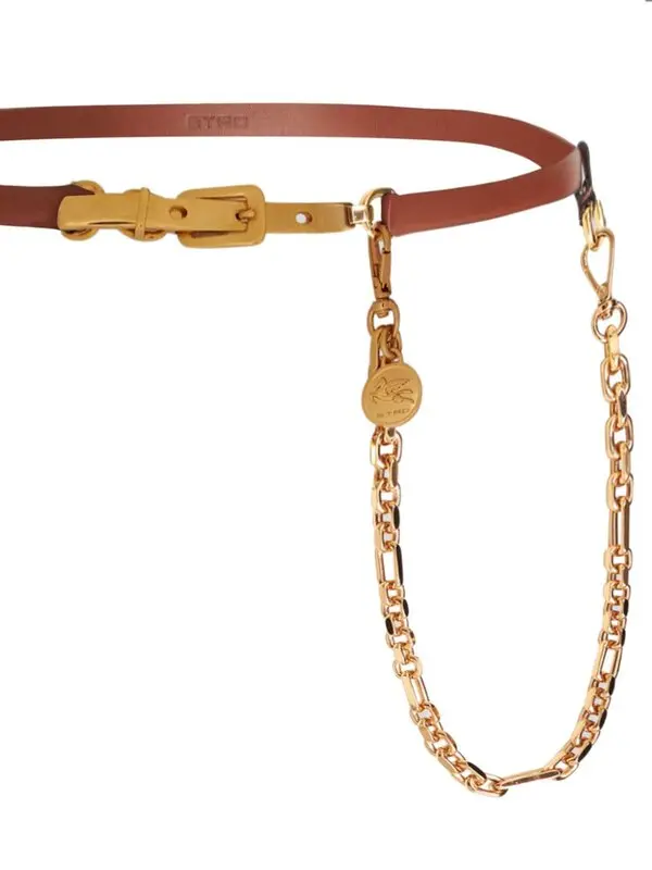 Etro Pegaso Medallion Chain Leather Belt - Brown