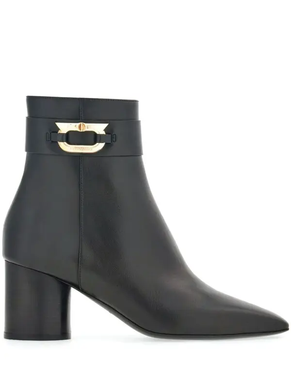 FERRAGAMO Gancini 60mm Leather Ankle Boots