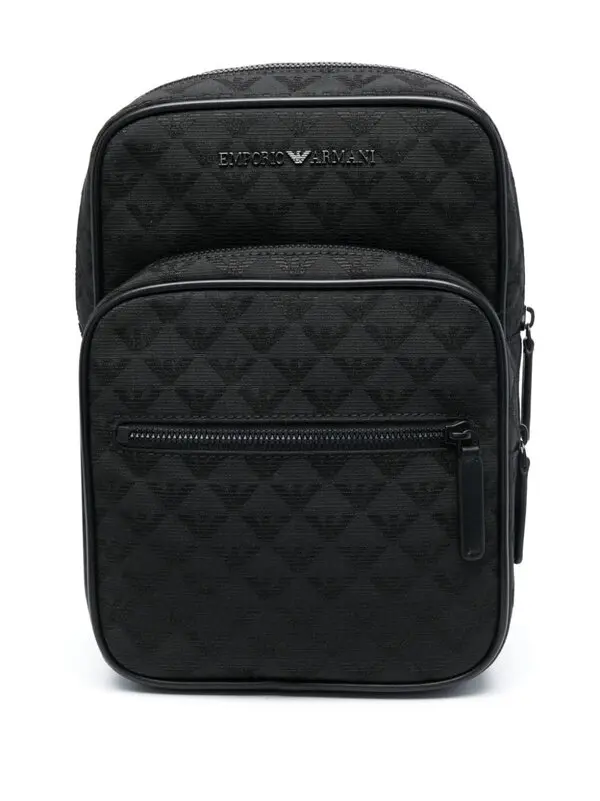 Emporio Armani Logo-lettering Monogram-jacquard Backpack - Black