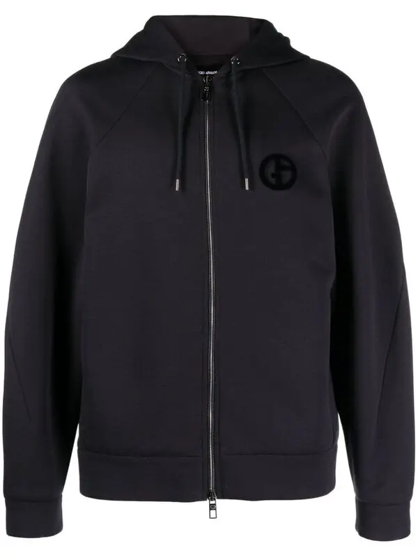 Giorgio Armani Logo-embroidered Zip-up Hoodie - Blue