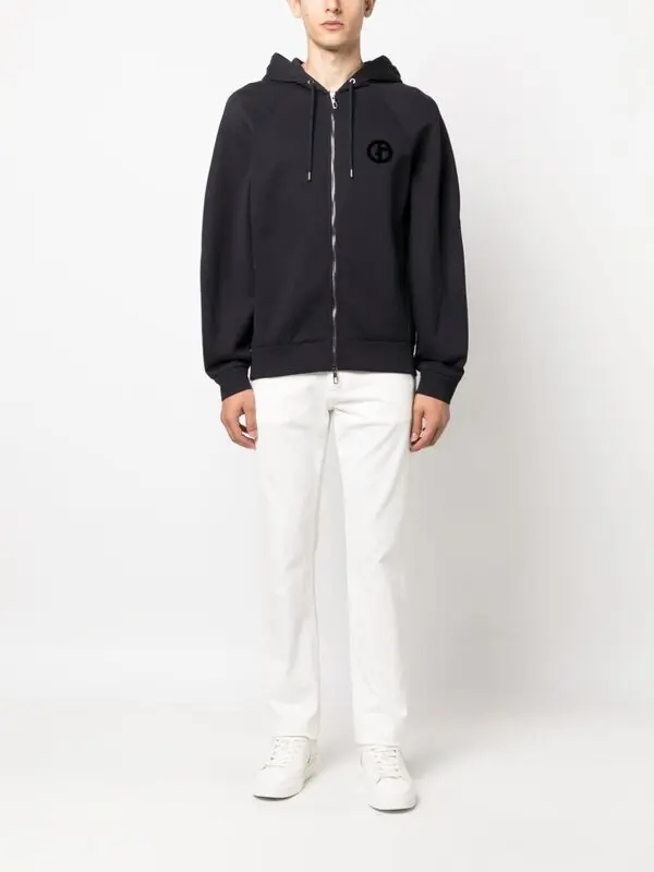 Giorgio Armani Logo-embroidered Zip-up Hoodie - Blue