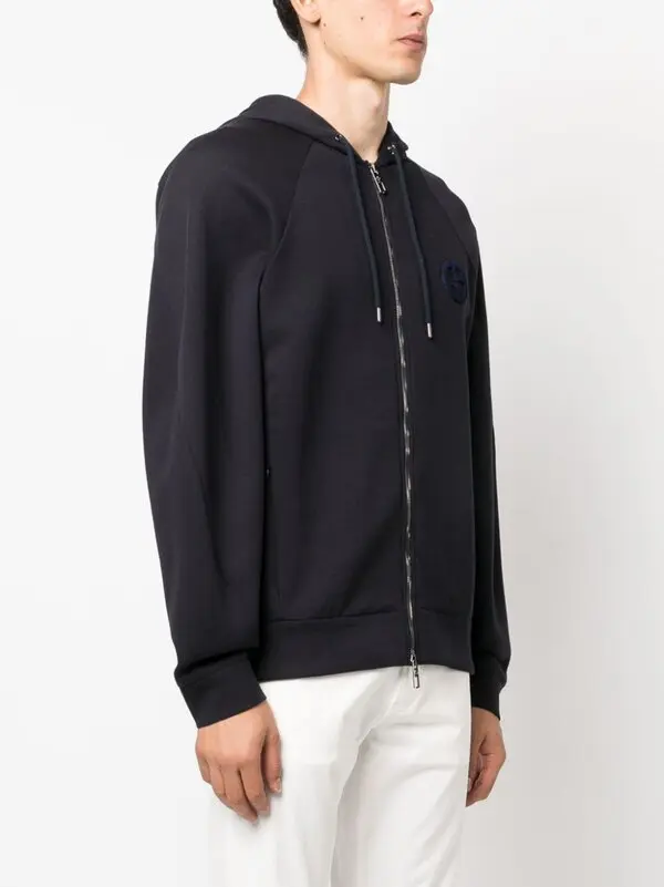 Giorgio Armani Logo-embroidered Zip-up Hoodie - Blue