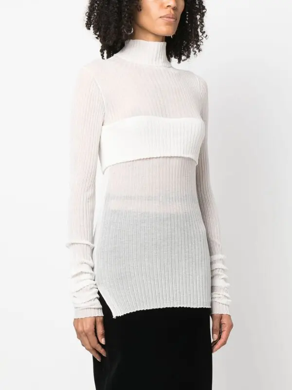 QUIRA Semi-sheer Ribbed-knit Top