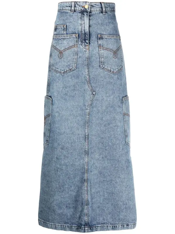 Moschino Light Blue Cotton Denim Midi Skirt