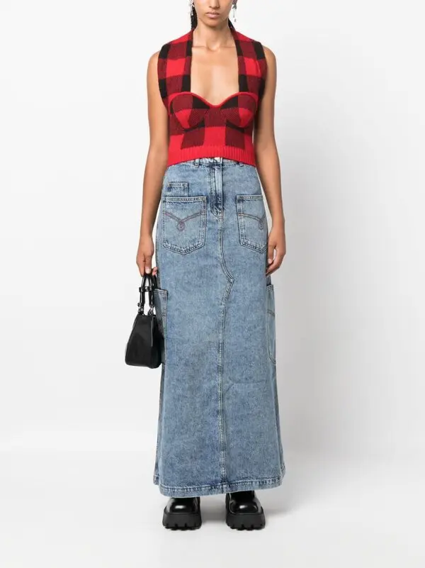 Moschino Light Blue Cotton Denim Midi Skirt