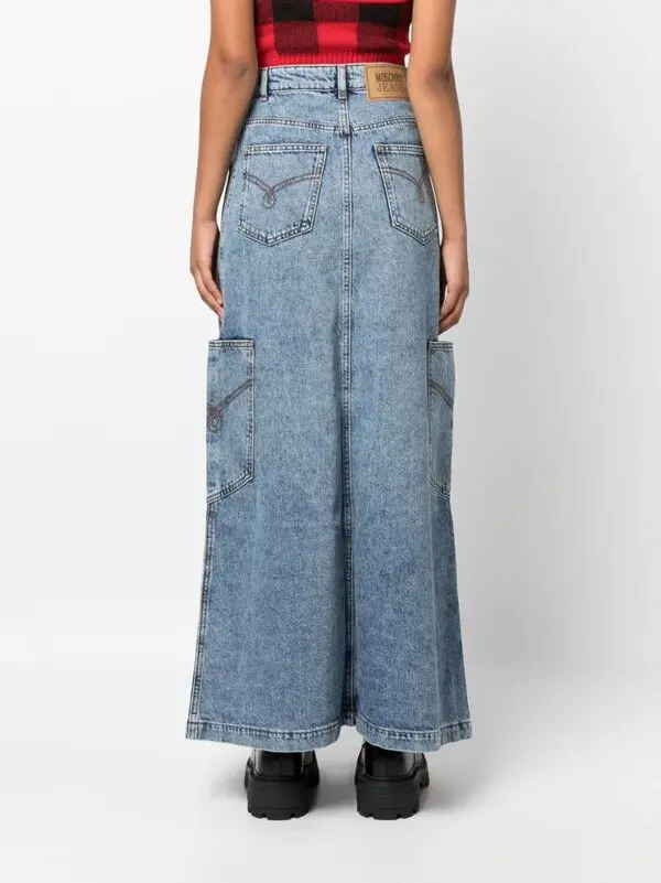 Moschino Light Blue Cotton Denim Midi Skirt