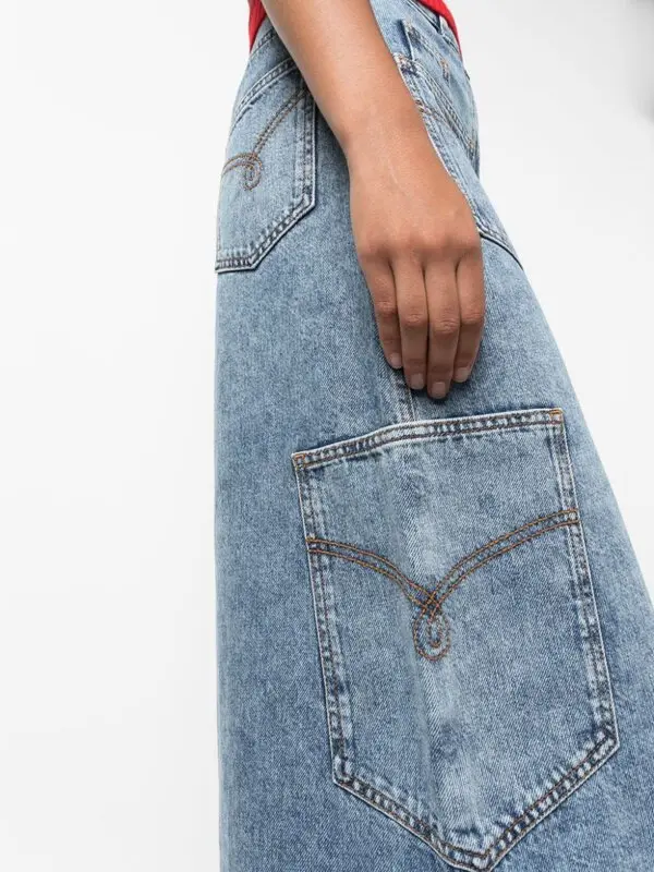 Moschino Light Blue Cotton Denim Midi Skirt