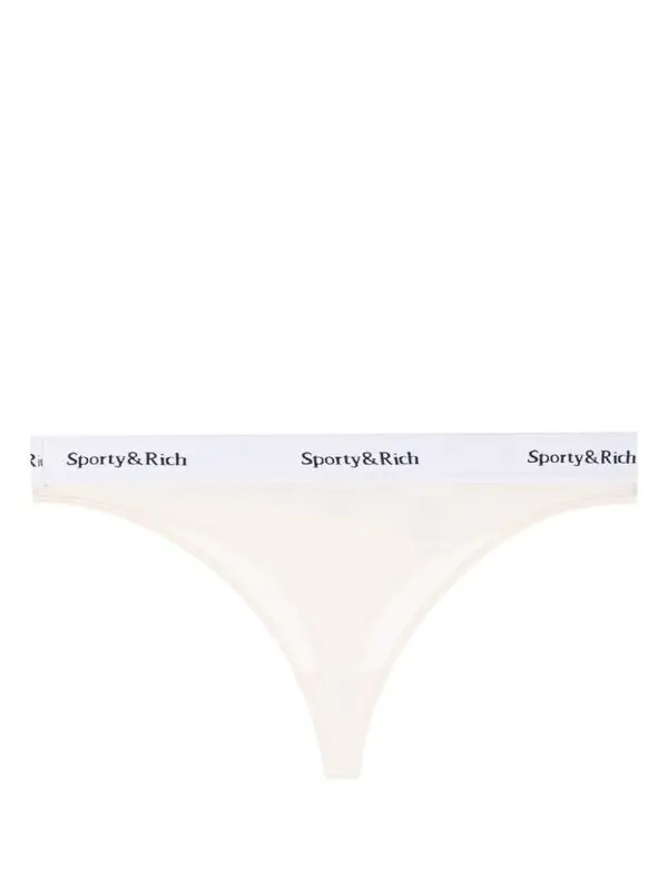 SPORTY & RICH Serif Logo Branded-waistband Thong - Neutrals
