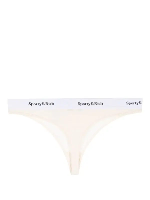 SPORTY & RICH Serif Logo Branded-waistband Thong - Neutrals