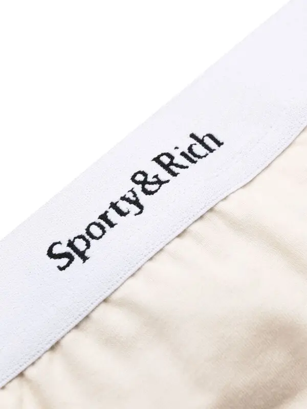 SPORTY & RICH Serif Logo Branded-waistband Thong - Neutrals