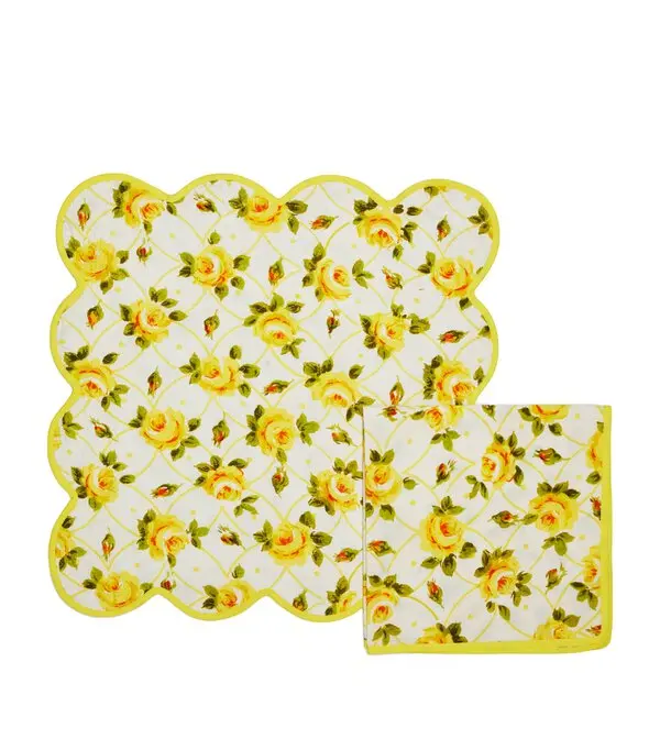 Loretta Caponi Climbing Rose Print Placemat & Napkin - Yellow