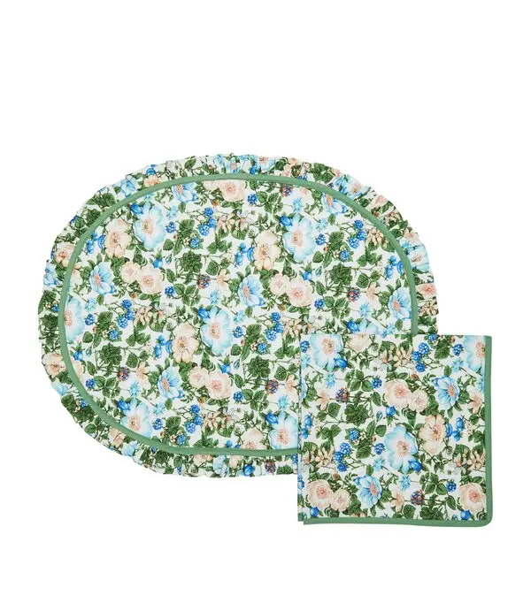 Loretta Caponi Blackberry Print Placemat & Napkin - Green