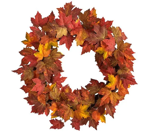 NEARLY NATURAL 22' Maple Leaf Artificial Wreath - One-color