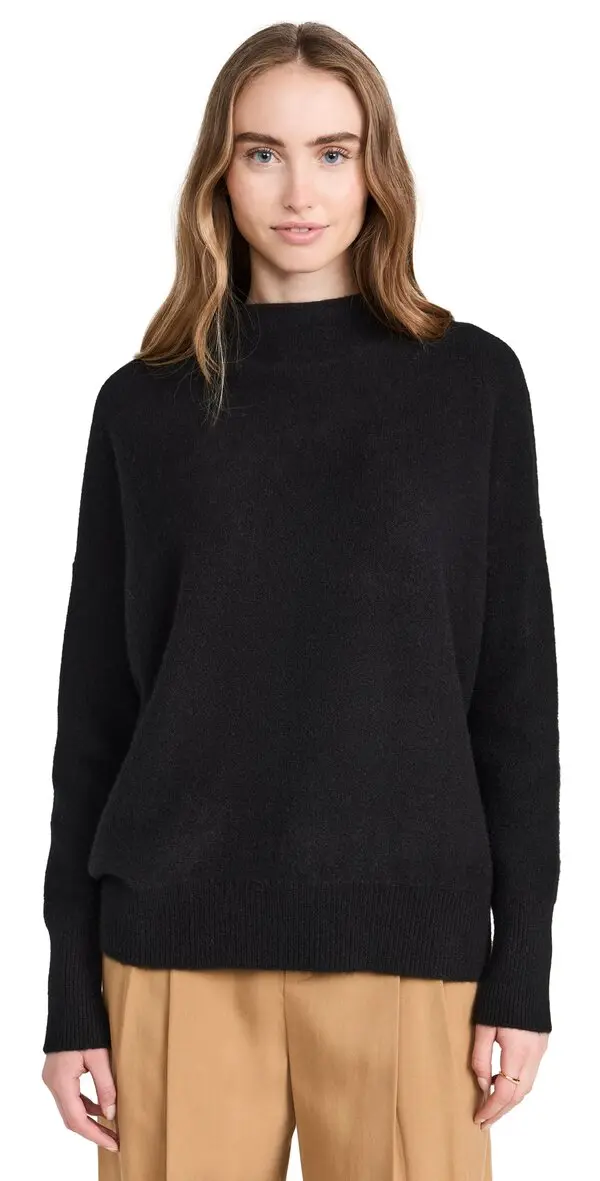 Vince Boiled Funnel Neck Pullover - Black