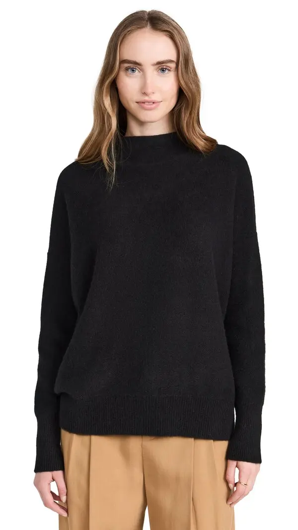 Vince Boiled Funnel Neck Pullover - Black