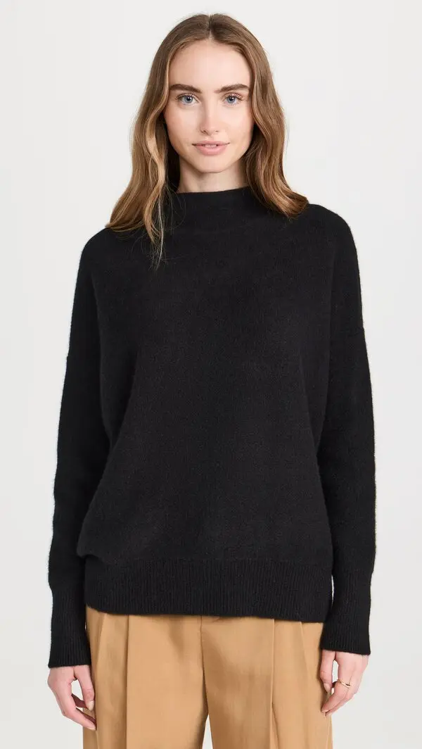 Vince Boiled Funnel Neck Pullover - Black