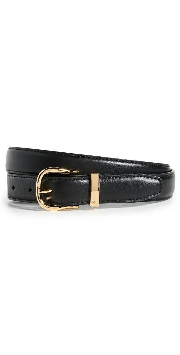 NILI LOTAN Louise Calfskin Leather Belt - Black/shiny Brass