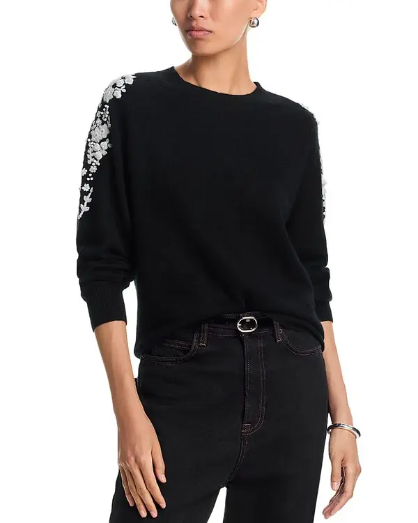 Bloomingdale'S C Embellished Floral Cashmere Sweater - Black