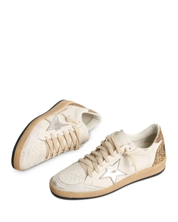 GOLDEN GOOSE Ball Star Glitter Low Top Sneakers - Tan/silver
