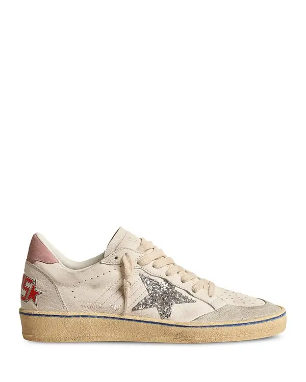 GOLDEN GOOSE Ball Star Glitter Low Top Sneakers - Tan/silver