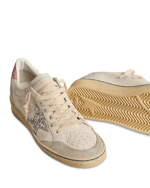 GOLDEN GOOSE Ball Star Glitter Low Top Sneakers - Tan/silver