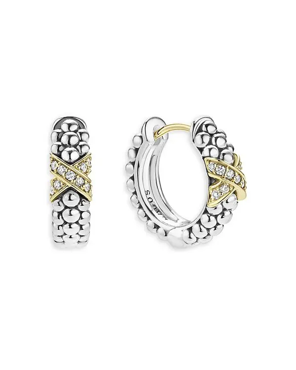 Lagos 18k Yellow Gold And Sterling Silver Diamond Hoop Earrings - Silver/gold