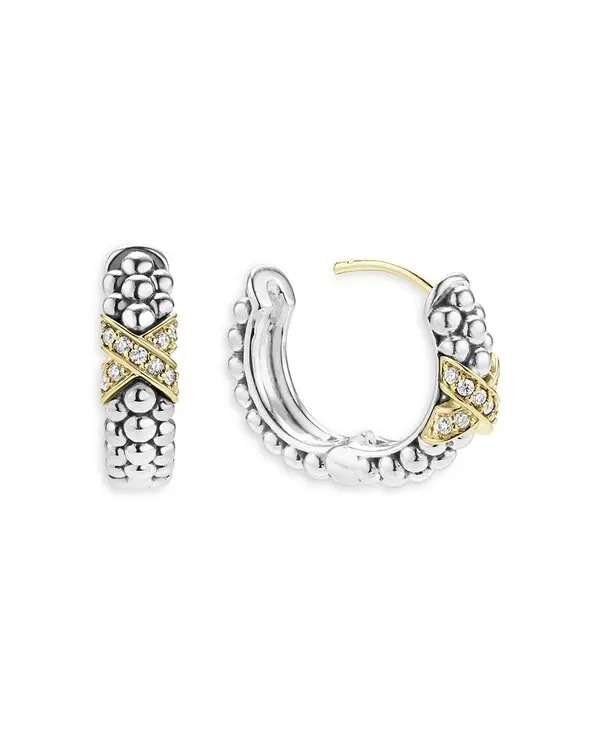 Lagos 18k Yellow Gold And Sterling Silver Diamond Hoop Earrings - Silver/gold