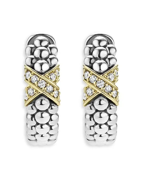 Lagos 18k Yellow Gold And Sterling Silver Diamond Hoop Earrings - Silver/gold