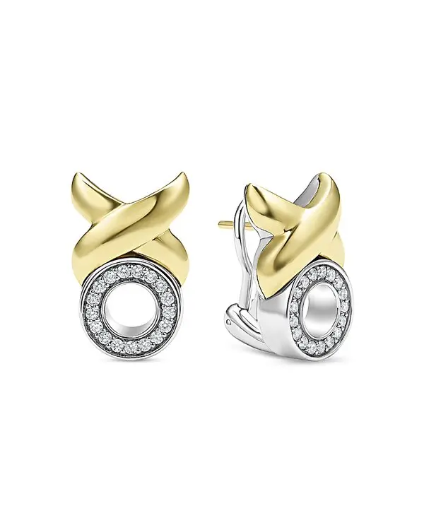 Lagos Embrace Diamond Xo Omega Earrings - Silver/gold