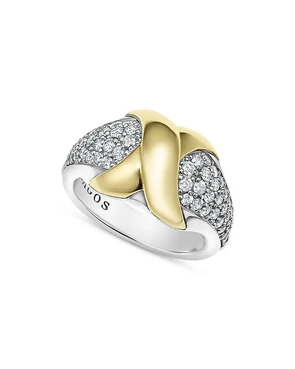 Lagos 18k Yellow Gold And Sterling Silver Embrace Pave X Ring - Silver/gold