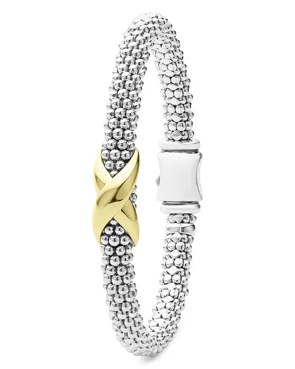 Lagos 18k Yellow Gold & Sterling Silver Embrace X Caviar Bead Link Bracelet - Silver/gold