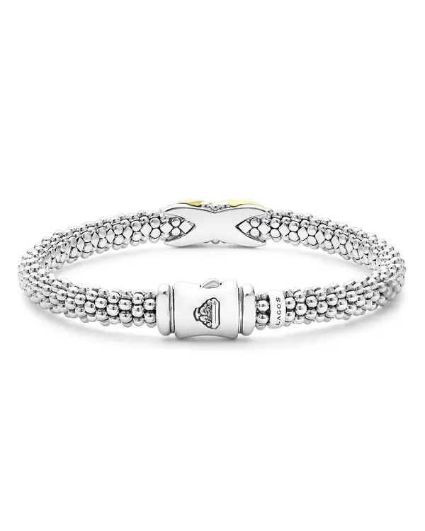 Lagos 18k Yellow Gold & Sterling Silver Embrace X Caviar Bead Link Bracelet - Silver/gold