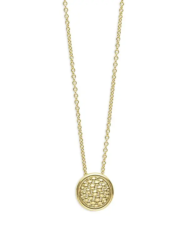 Lagos 18k Yellow Meridian Caviar Bead Circle Pendant Necklace - Gold