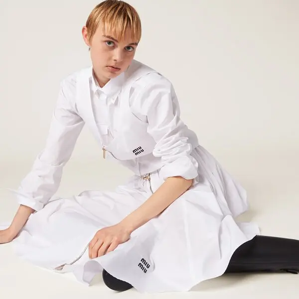 Miu Miu Long Poplin Skirt - White | Editorialist