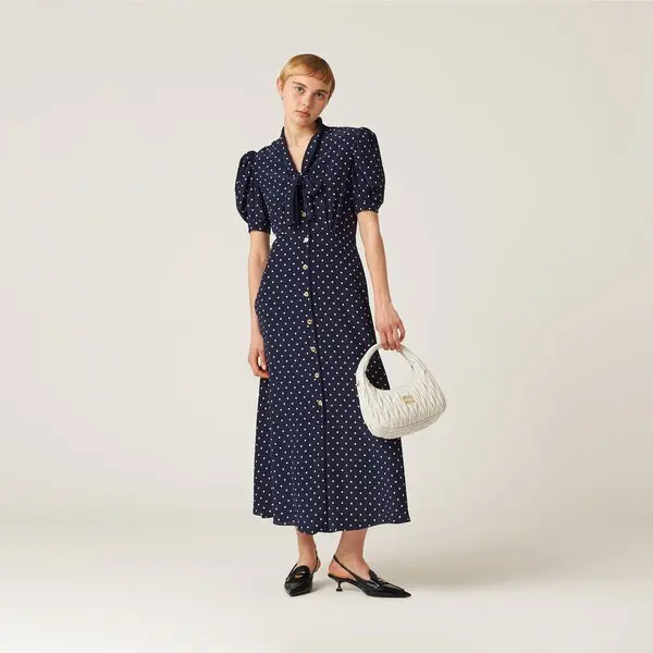 Miu Miu Printed Crepe De Chine Dress - Blue/Ivory | Editorialist