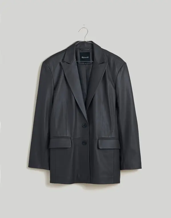 Madewell Leather Bedford Oversized Blazer - True Black