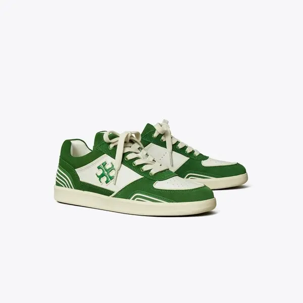 Tory Burch Clover Court Sneaker - White/mossy Green/mossy Green