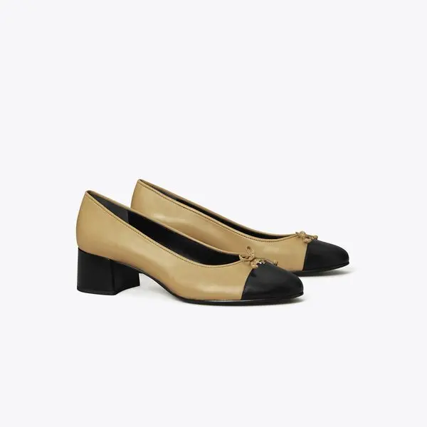 Tory Burch Cap-toe Pump - Ginger Shortbread/perfect Black