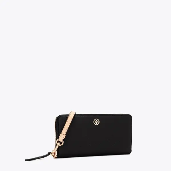Tory Burch Robinson Pebbled Zip Continental Wallet - Black