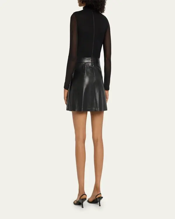 Alice + Olivia Chara Long-sleeve Vegan Leather Pleated Mini Dress