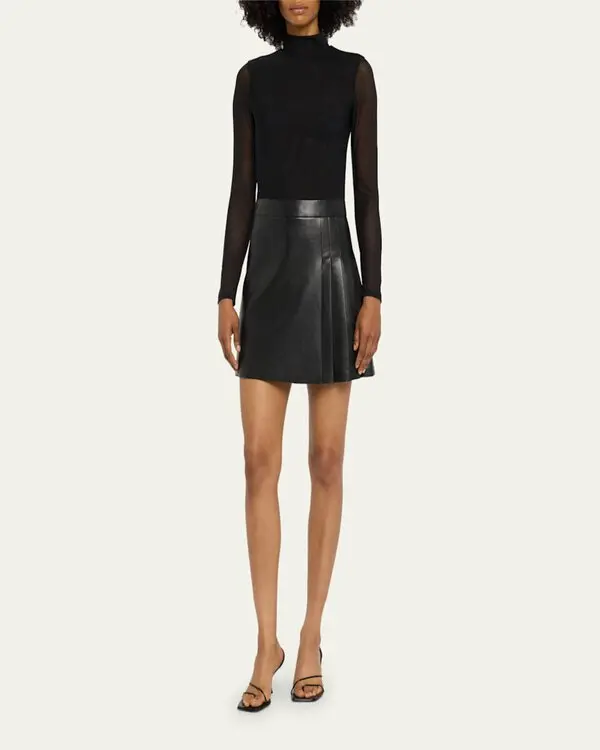 Alice + Olivia Chara Long-sleeve Vegan Leather Pleated Mini Dress